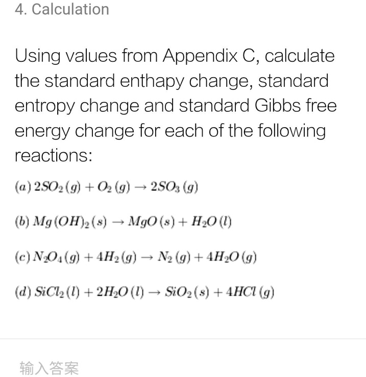 Solved 4 Calculation Using Values From Appendix C Calculate The 6874