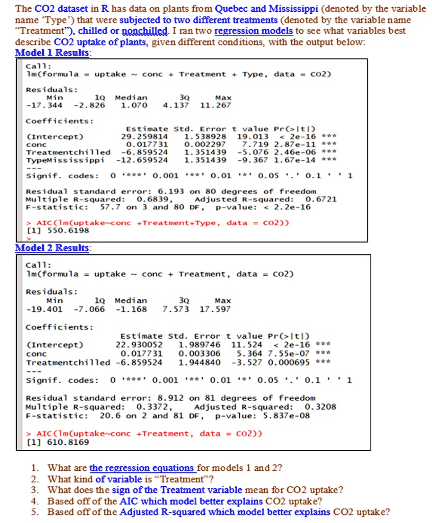 the co2 dataset in r has data on plants from quebec and mississippi denoted by the variable name ...