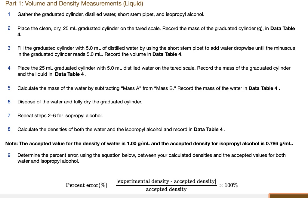 Part 1: Volume and Density Measurements (Liquid) 1 Gather the graduated ...