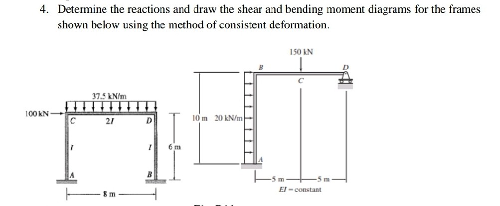 [GET ANSWER] 4. Determine the reactions and draw the shear and bending ...