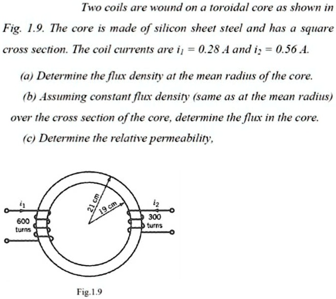 Two coils are wound on a toroidal core as shown in Fig. 1.9. The core ...