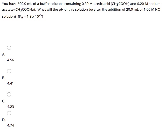 you have 500 ml of buffer solution containing 030 m acetic acid ch3cooh and 020 m sodium cetate ...