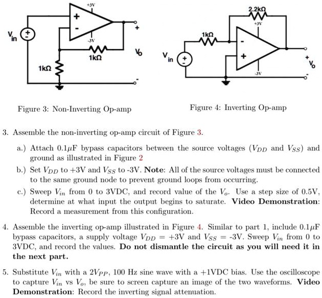 SOLVED: Figure 3: Non-Inverting Op-amp Figure 4: Inverting Op-amp 3. Assemble the non-inverting ...
