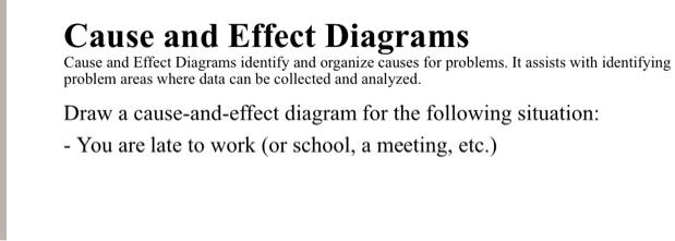SOLVED: Cause and Effect Diagrams identify and organize causes for ...