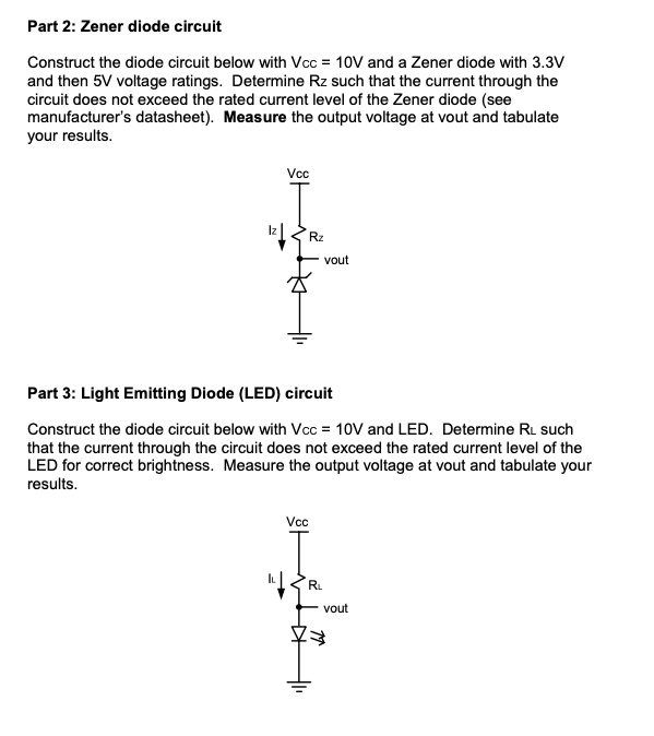 Part 2: Zener diode circuit Construct the diode circuit below with Vcc ...