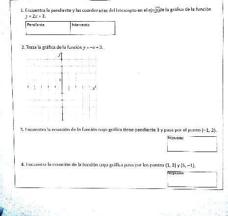 SOLVED: 1. Encuentra la pendiente y las coordenadas del intercepto en ...