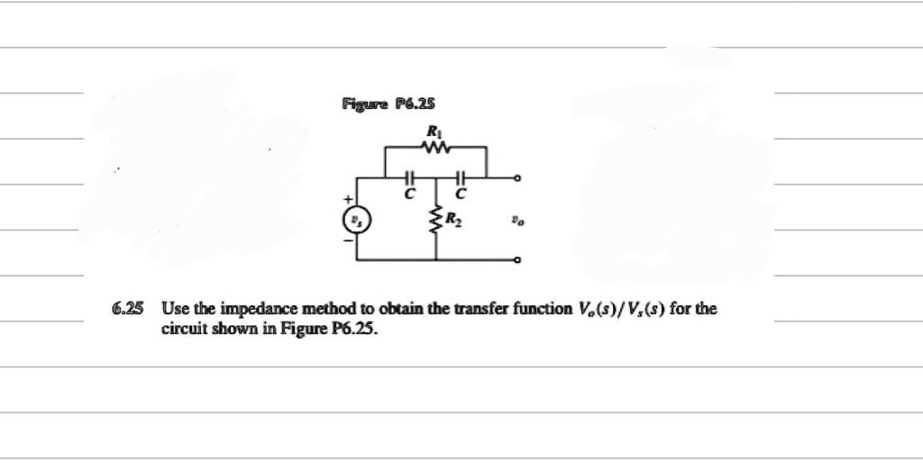 SOLVED: Fisure P6.25 6.25 Use the impedance method to obtain the transfer function Vo(s)/ V,(s ...
