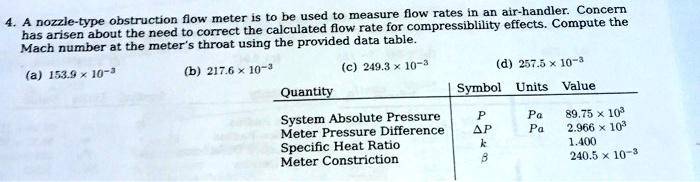 SOLVED: 4. A nozzle-type obstruction flow meter is to be used to ...