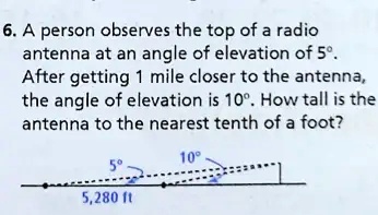 SOLVED: A person observes the top of a radio antenna at an angle of ...
