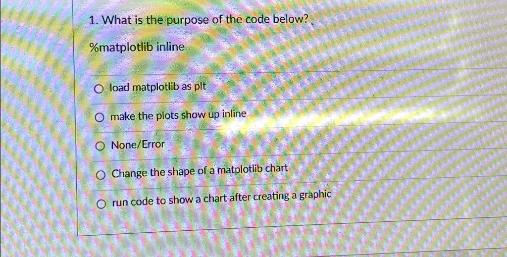 Solved What Is The Purpose Of The Code Below Matplotlib Inline Load Matplotlib As Plt Make