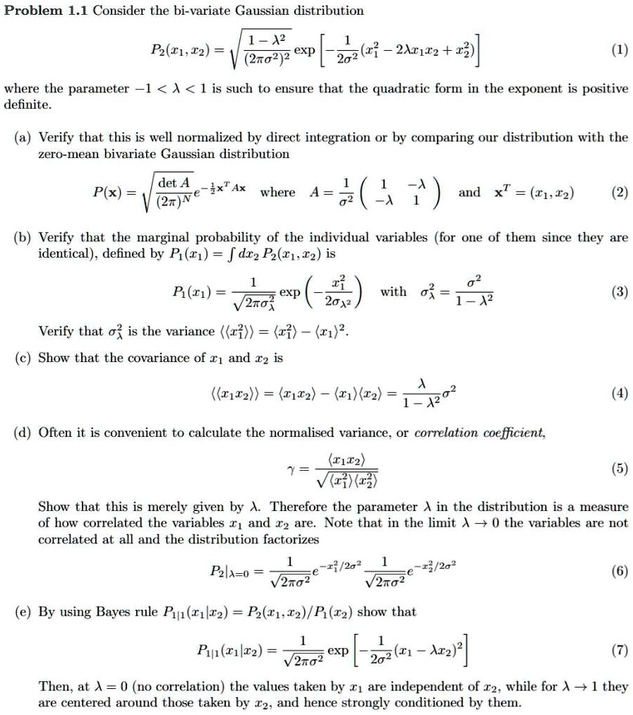 SOLVED: Problem 1.1: Consider the bivariate Gaussian distribution Pz(11 ...