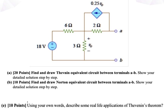 SOLVED: 0.25V 20 Î© MMM 18 30 Ob a [20 Points] Find and draw Thevenin equivalent circuit between ...
