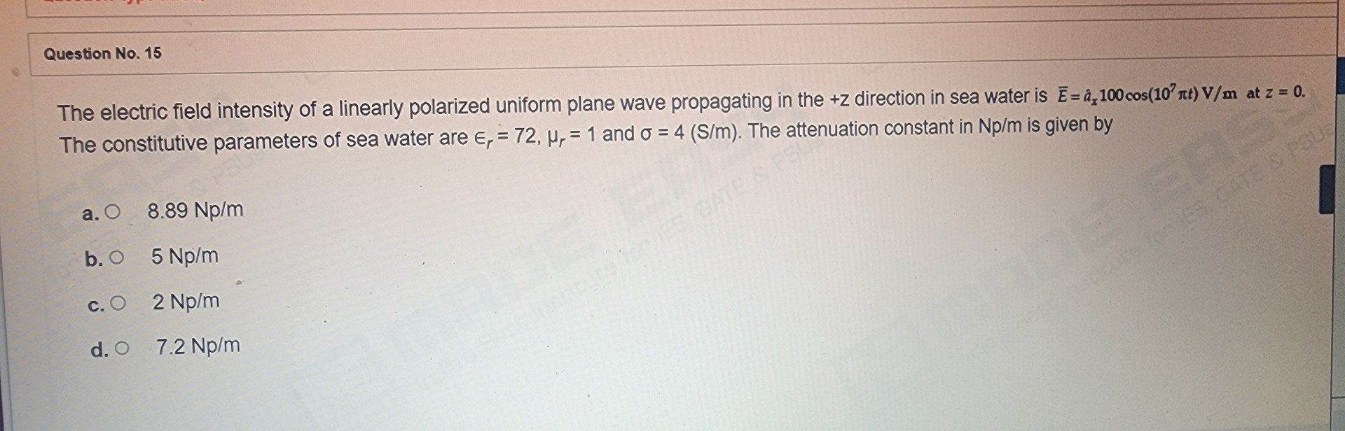 question no 15 the electric field intensity of a linearly polarized ...