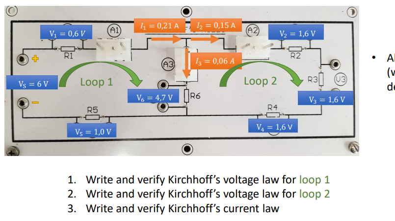 SOLVED: 1. Write and verify Kirchhoff's voltage law for loop 1 2. Write and verify Kirchhoff's ...