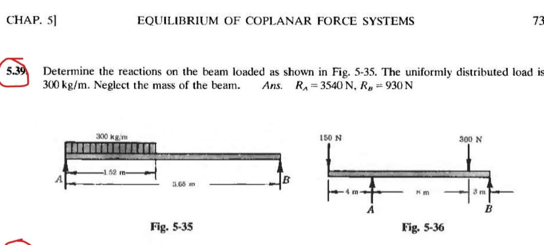 CHAP. 5] EQUILIBRIUM OF COPLANAR FORCE SYSTEMS 5.39 Determine the ...