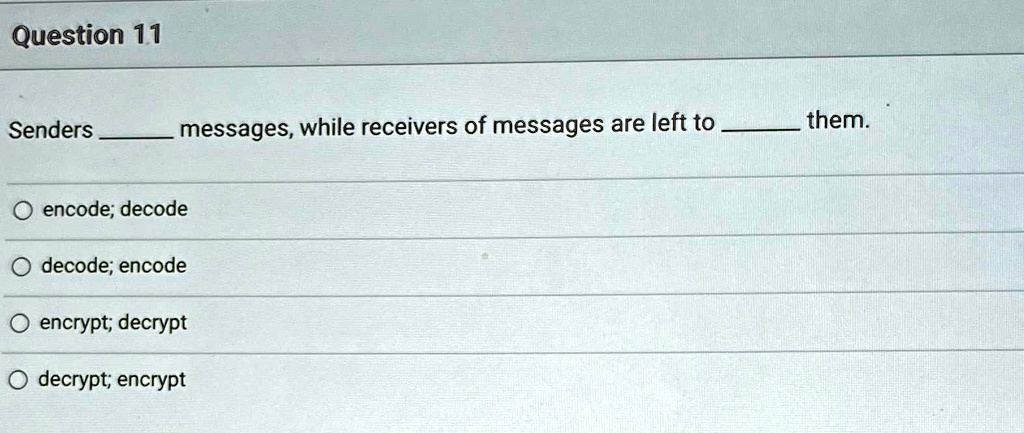 SOLVED: Question 11 Senders messages, while receivers of messages are ... SOLVED: Question 11 Senders messages, while receivers of messages are ...