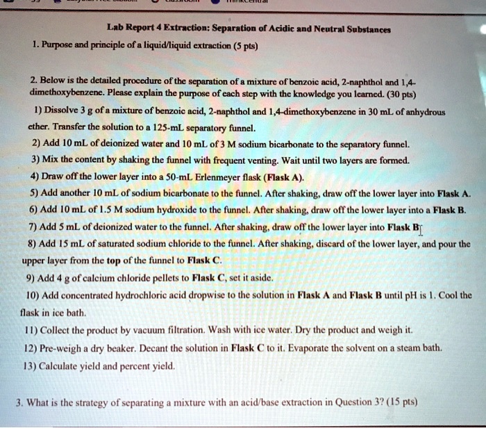 SOLVED: Lab Report Extraction: Separation of Acidic and Neutral ...