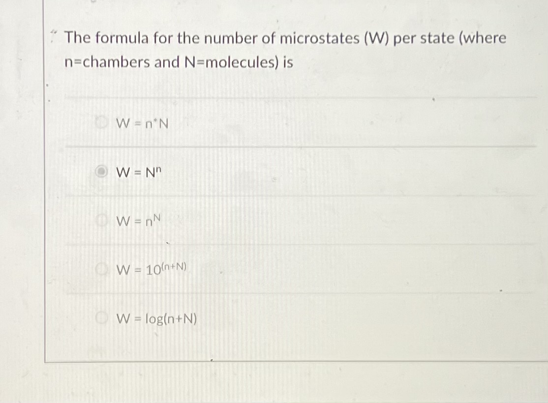 the formula for the number of microstates w per state where mathrmn ...