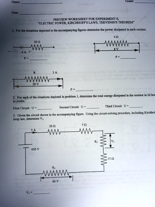 SOLVED: Hama Grude PREVIEW WORKSHEET FOR EXPERIMENT E ELECTRIC POWER, KIRCHHOFF'S LAWS, THEVENIN ...