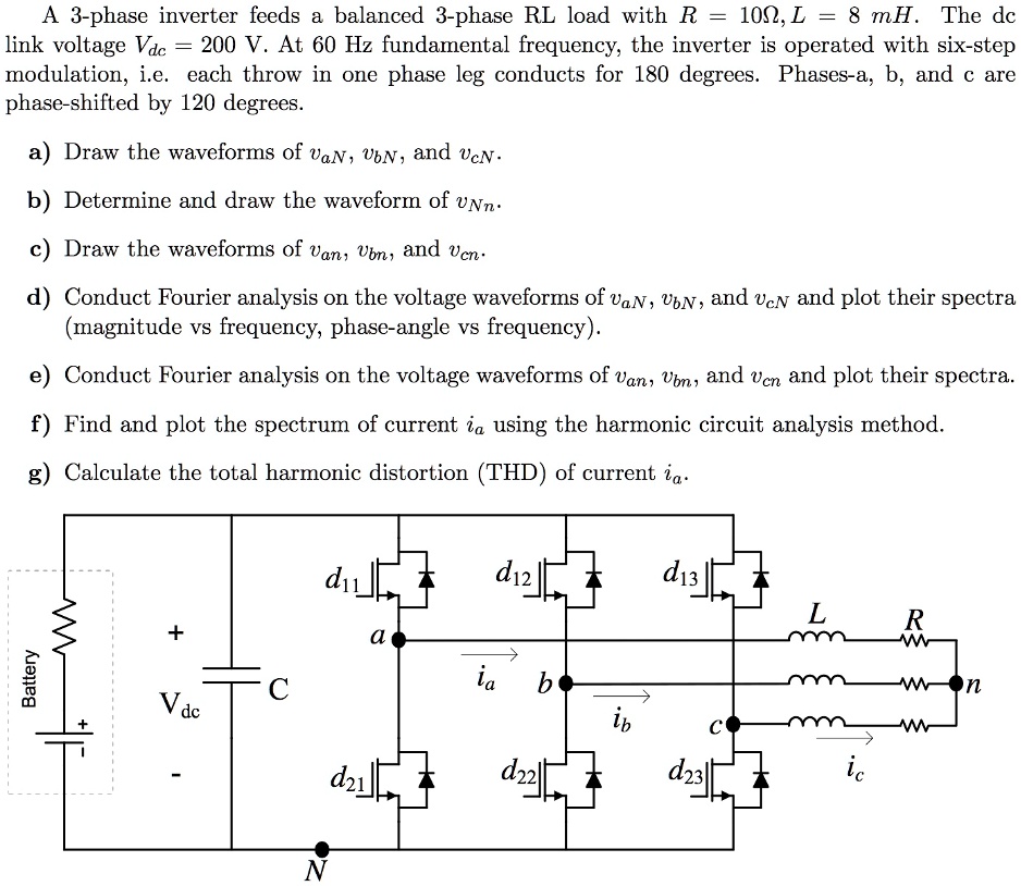 SOLVED: A 3-phase inverter feeds a balanced 3-phase RL load with R = 10Î© and L = 8 mH. The link ...