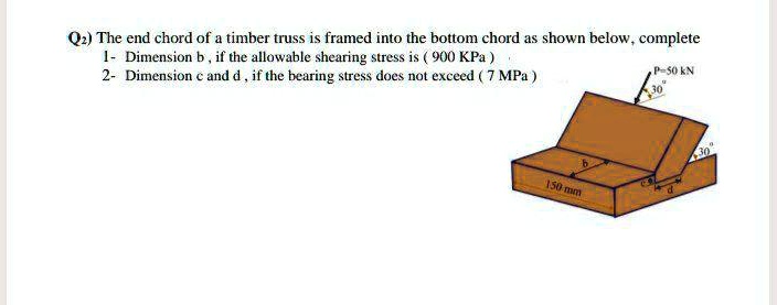 Q2) The end chord of a timber truss is framed into the bottom chord as ...