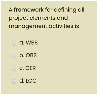 SOLVED: A framework for defining all project elements and management ...