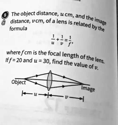 SOLVED: The object distance, u cm, and distance, v cm, of a lens is ...
