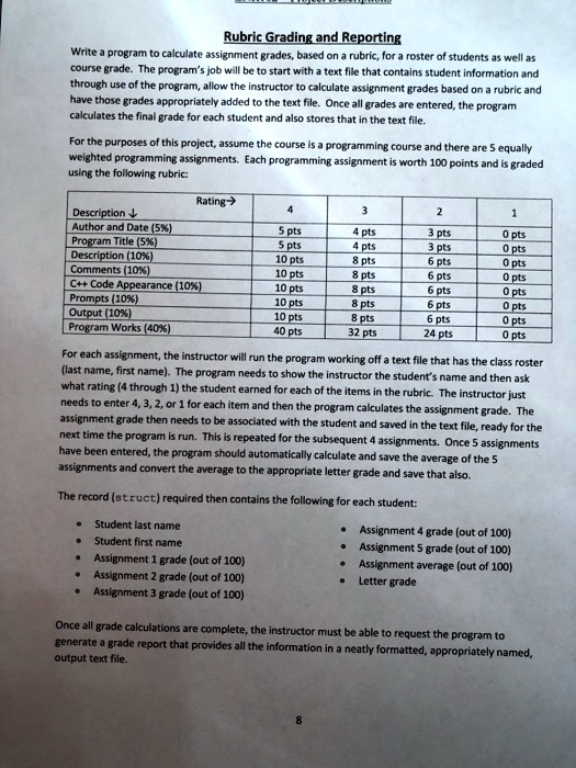 Solved C Program Requires Struct Rubric Grading And Reporting Write A Program To Calculate