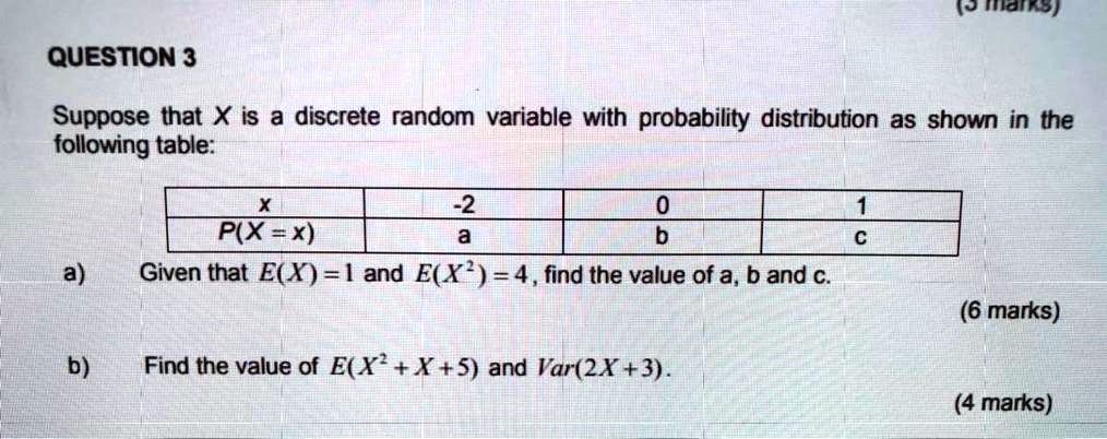 SOLVED: Can u answer all 43 Mlalns] QUESTION 3 Suppose that X is a discrete random variable with ...