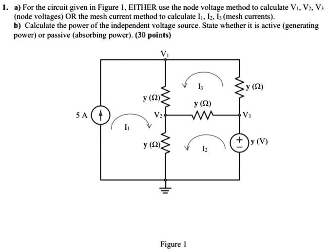 SOLVED: 1. For the circuit given in Figure 1, EITHER use the node voltage method to calculate V1 ...