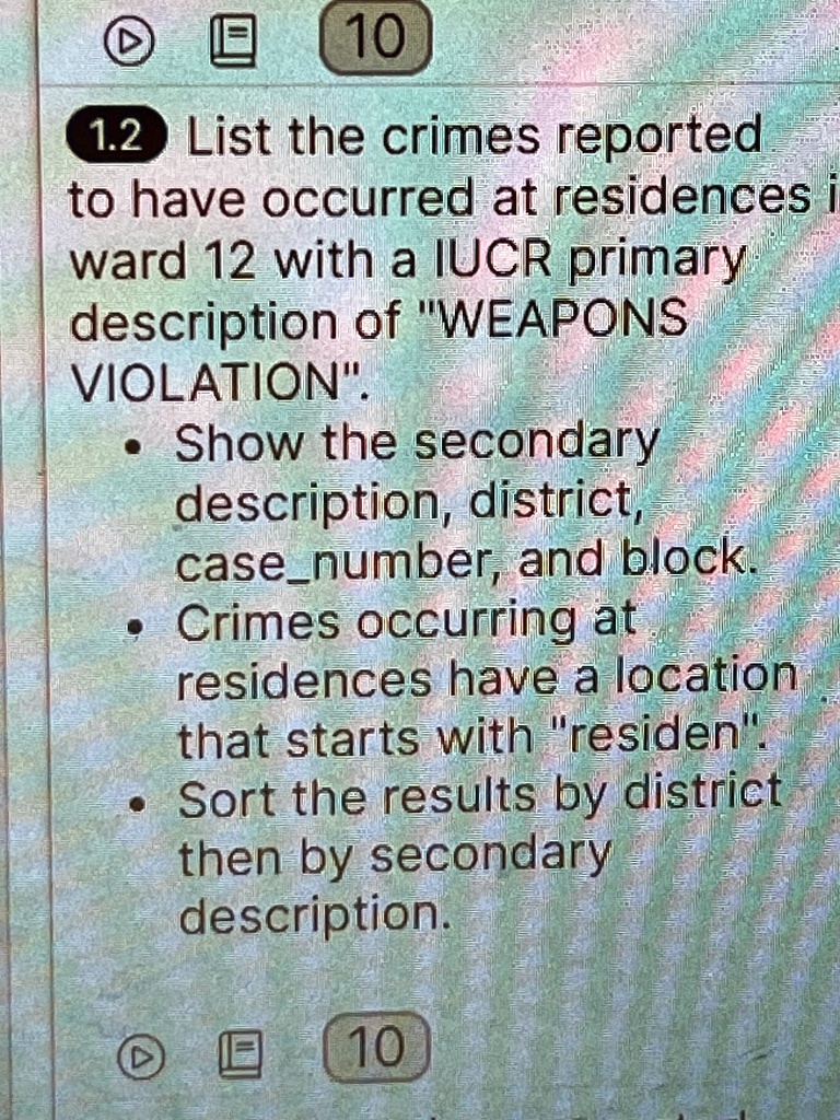 VIDEO solution: 1.2 List the crimes reported to have occurred at ...