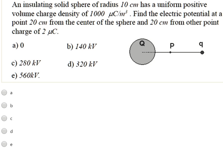 SOLVED:An insulating solid sphere of radius 10 cm has a uniform ...
