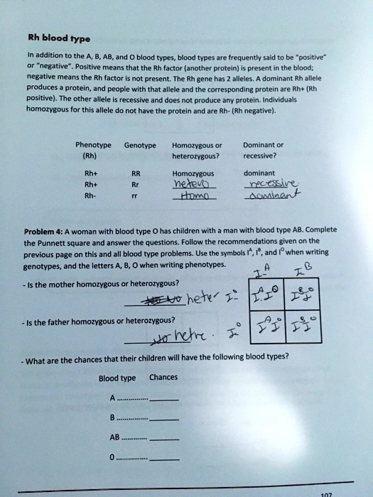 SOLVED: Rh blood type addition AB, and blood types blood types are ...