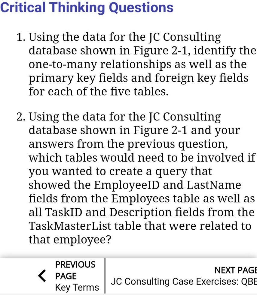 Critical Thinking Questions 1. Using the data for the JC Consulting ...