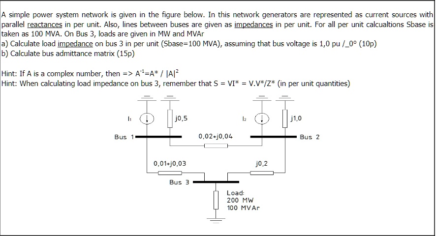 A simple power system network is given in the figure below. In this ...
