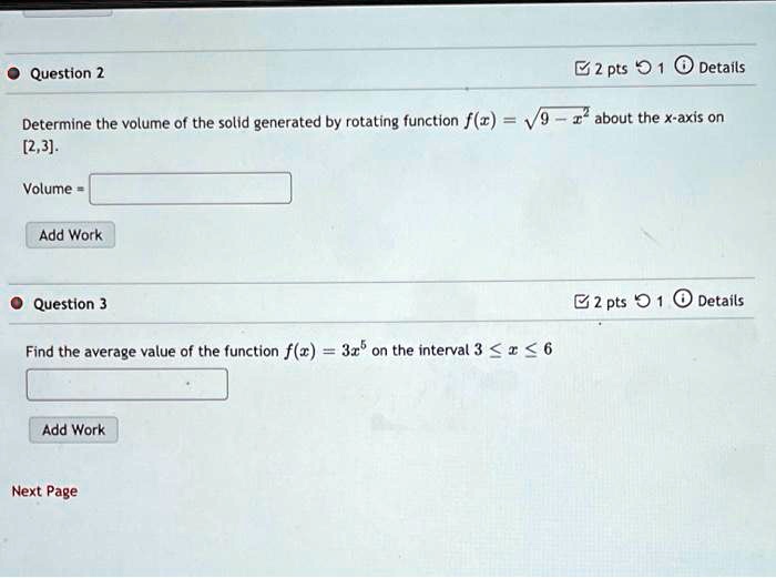 SOLVED:Question 2 pts 0 1 Details Determine the volume of the solid ... SOLVED:Question 2 pts 0 1 Details Determine the volume of the solid ...