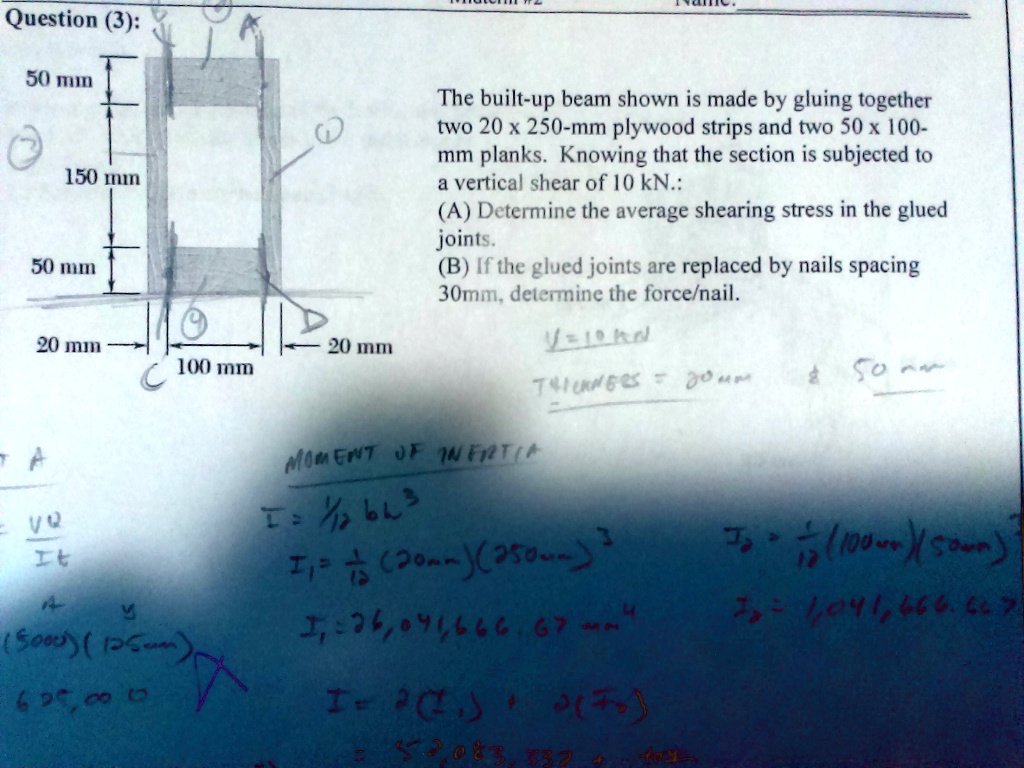 SOLVED: The built-up beam shown is made by gluing together two 20 x 250-mm plywood strips and ...