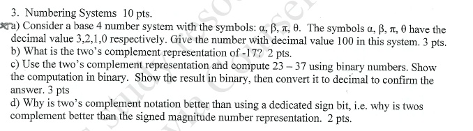 Solved 3 Numbering Systems 10 Pts A Consider A Base 4 Number System With The Symbols 3 2 