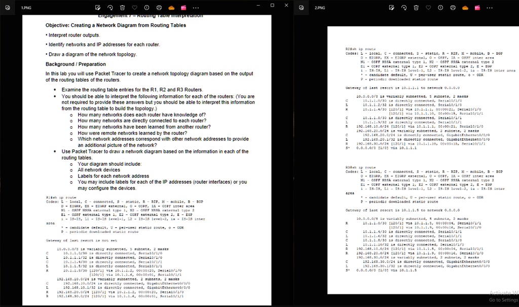 objective creating a network diagram from routing tables interpret router outputs identify ...