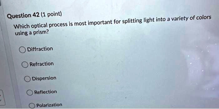 SOLVED: Question 42 (1 point) Into a variety of colors, which optical ...