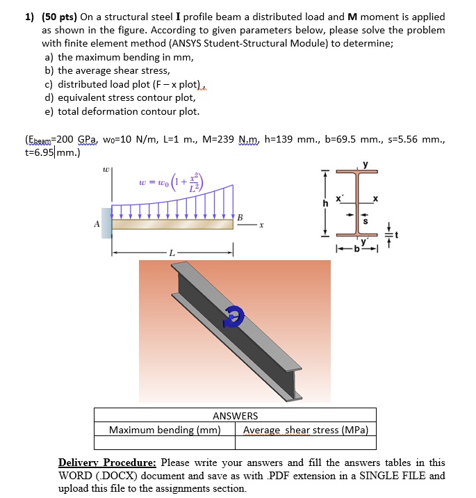 SOLVED: please solve it with ansys 1) (50 pts) On a structural steel I profile beam a ...