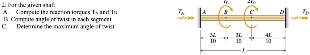 SOLVED: 2.For the given shaft A.Compute the reaction torques T and Tn B ... SOLVED: 2.For the given shaft A.Compute the reaction torques T and Tn B ...