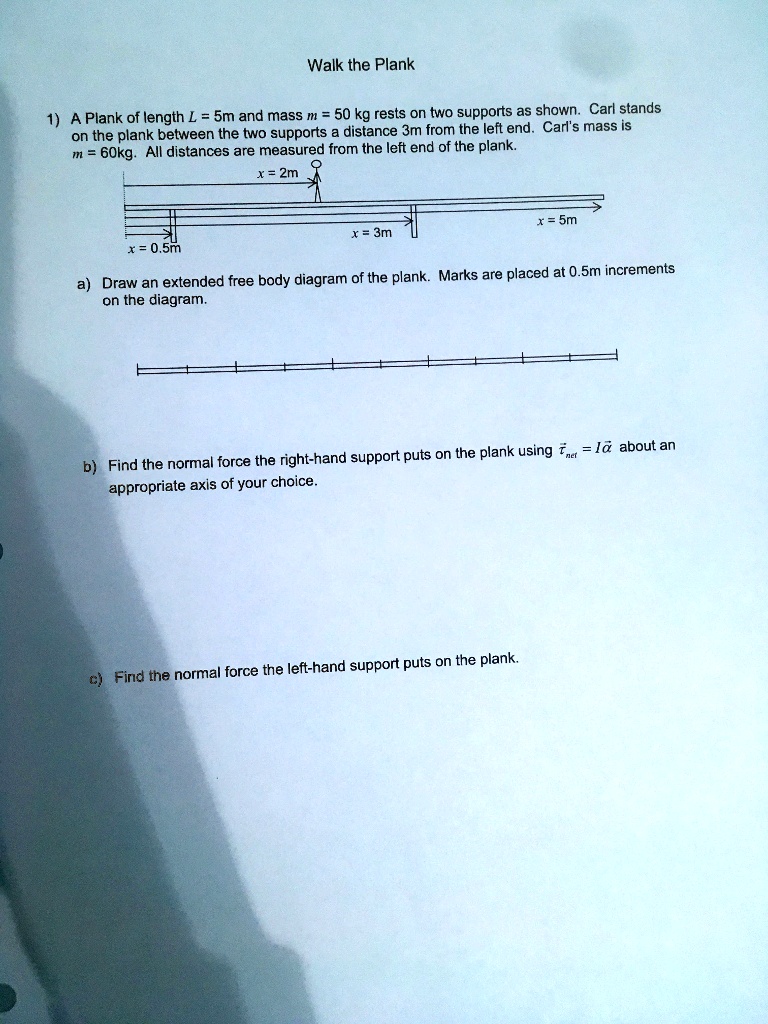 SOLVED: Walk the Plank 50 kg rests on two supports as shown: Carl ...