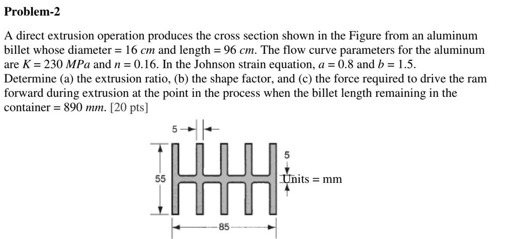 SOLVED: A direct extrusion operation produces the cross section shown ...