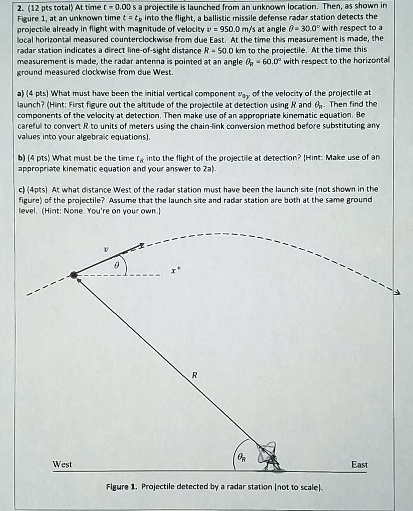 SOLVED: (12 pts total) At time t = 0.00 a projectile /s launched from ...