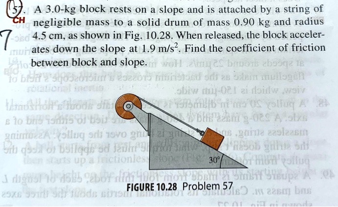 A 3.0-kg block rests on a slope and is attached by a string of ...