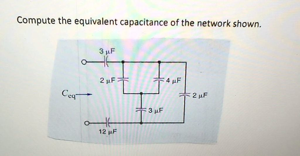 Equivalent capacitance of the network shown: 3F 2F 4F 2F 3F 12F