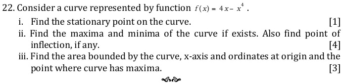 SOLVED: 22. Considera curve represented by function f(x) 4x- Find the stationary point on the ...