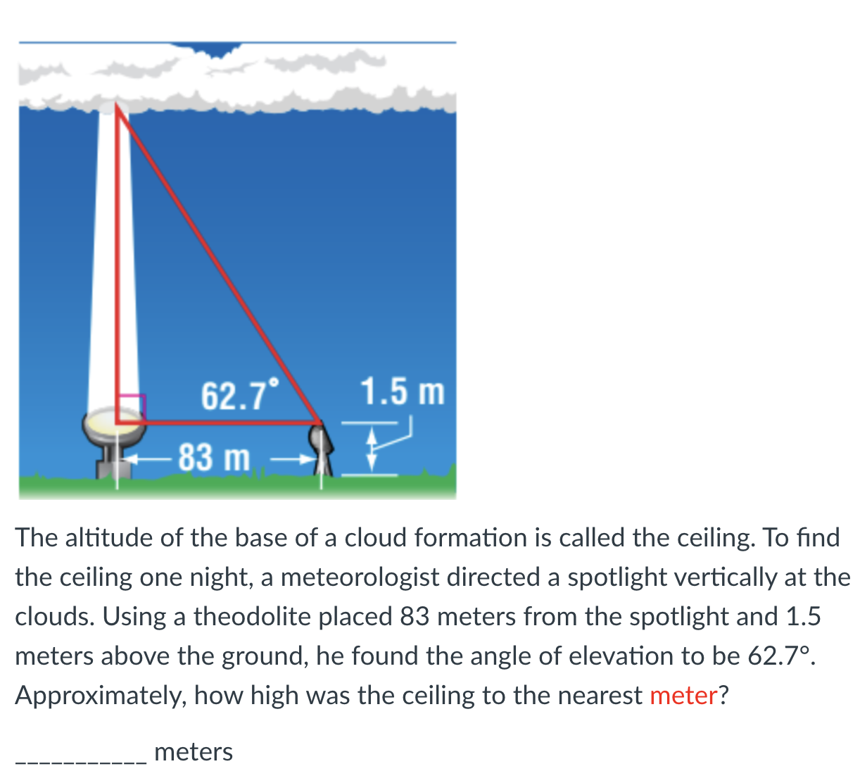 The altitude of the base of a cloud formation is called the ceiling. To ...