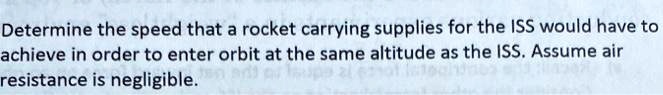 Determine the speed that a rocket carrying supplies for the ISS would ...